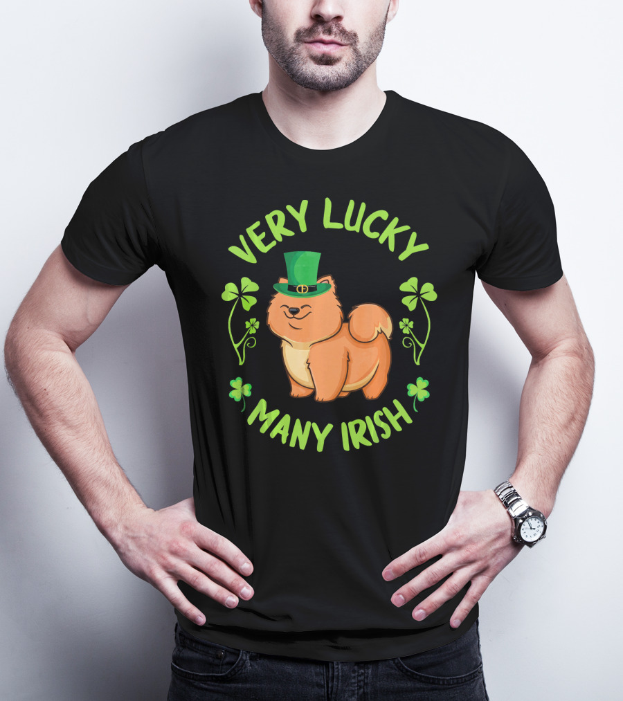 Very Lucky Many Irish Chow Chow Dog With Leprechaun Hat T-Shirt