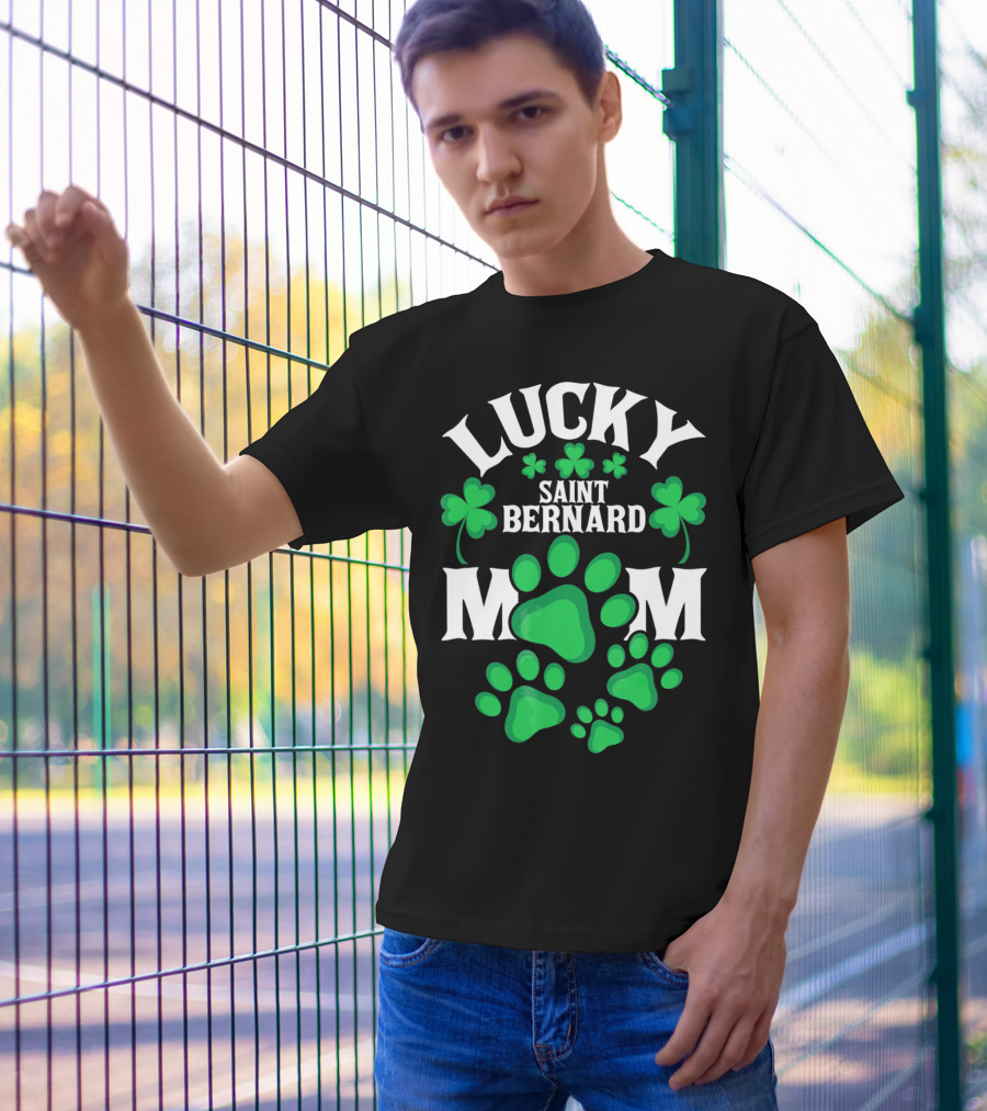 Lucky Saint Bernard Mom St. Patrick's Day T-Shirt