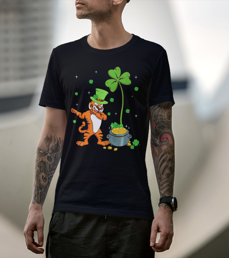 Shamrock Leprechaun Tiger St Patricks Gold Pot T-Shirt