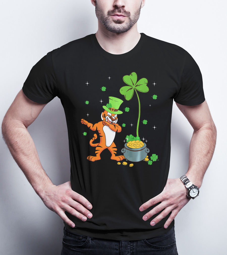 Shamrock Leprechaun Tiger St Patricks Gold Pot T-Shirt