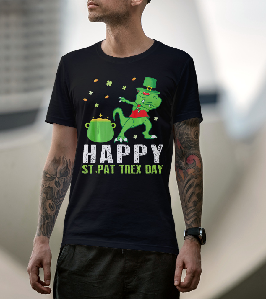 Hap St. Pat T-Rex Day Dinosaur Leprechaun Dab Spot Of Gold T-Shirt
