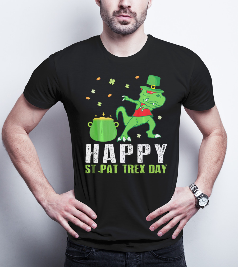 Hap St. Pat T-Rex Day Dinosaur Leprechaun Dab Spot Of Gold T-Shirt
