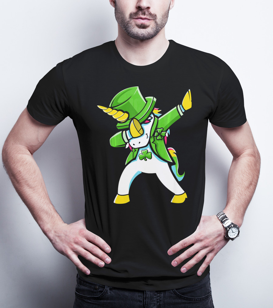 St Patricks Day Unicorn Dabbing Shamrock Hat T-Shirt