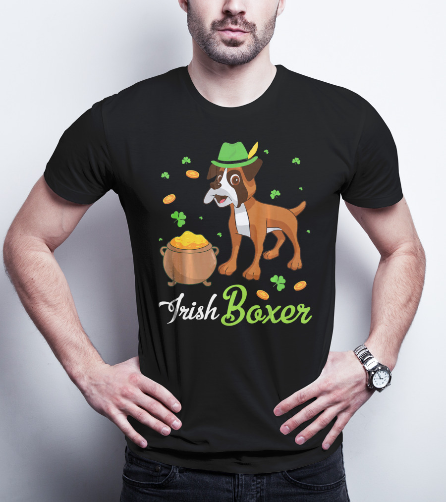 Irish Boxer Leprechaun Coins Shamrocks T-Shirt