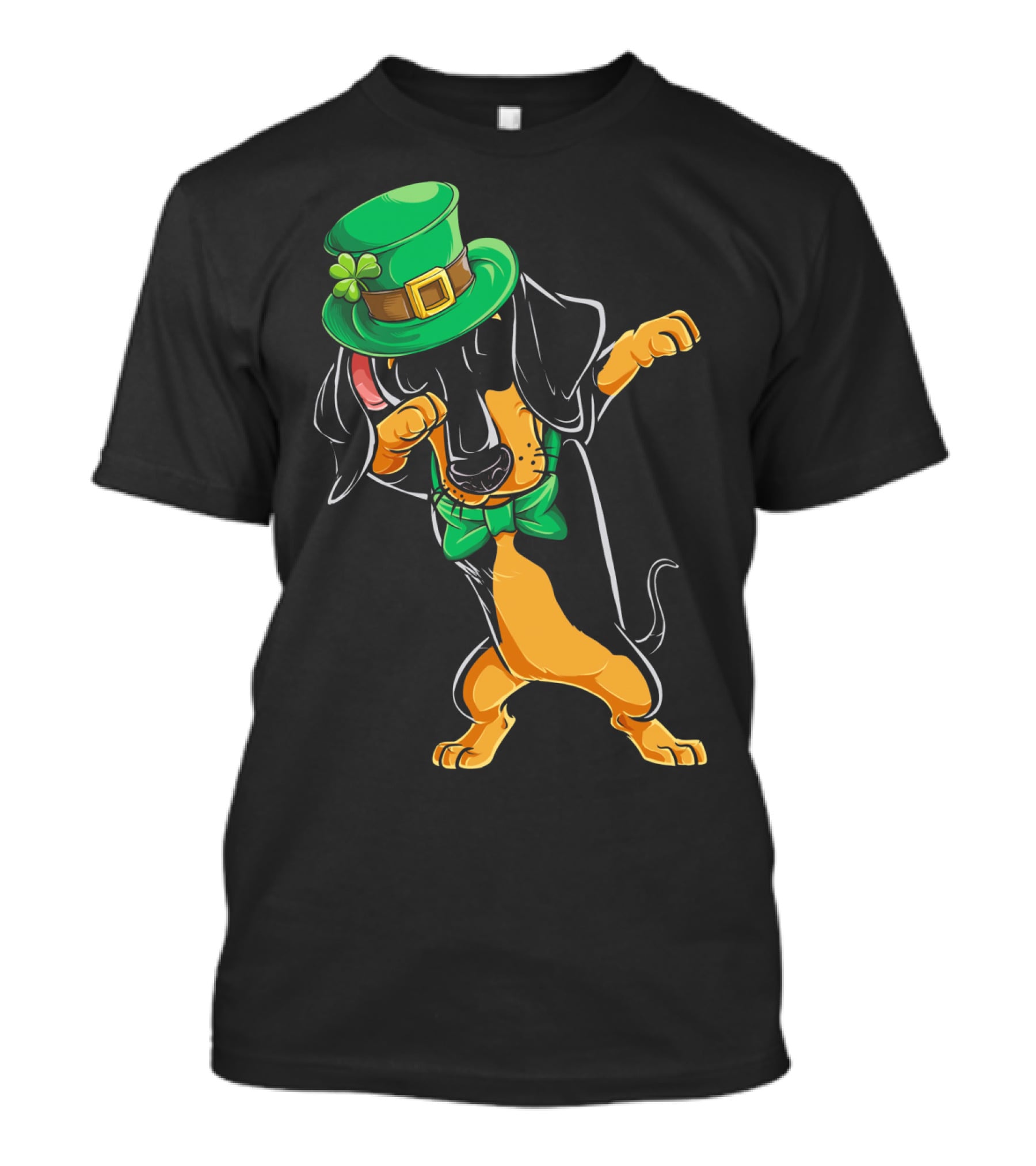 St. Patrick's Day Dabbing Dachshund With Green Hat And Bowtie T-Shirt