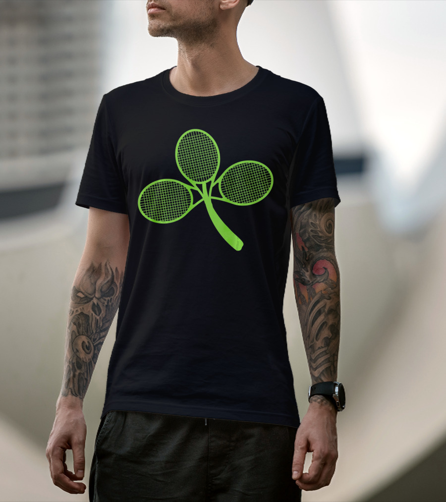 Tennis Shamrock Irish St Pattys Sports Racquet Clover T-Shirt