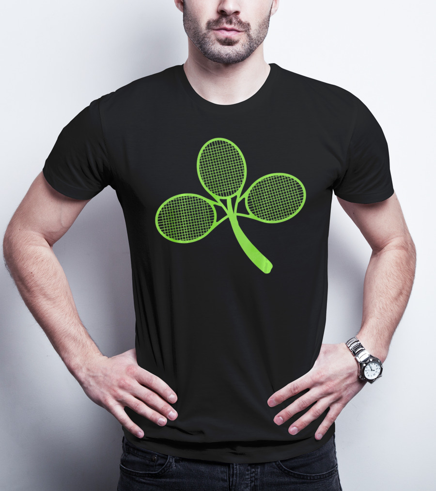 Tennis Shamrock Irish St Pattys Sports Racquet Clover T-Shirt