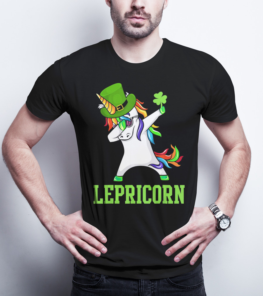 Lepricorn Lucky Irish St Patricks Day Unicorn Dabb With Shamrock Hat T-Shirt