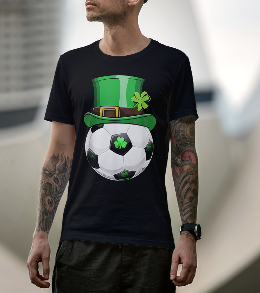 Leprechaun Soccer Funny St. Patrick's Day Hat With Shamrock Soccer Ball T-Shirt
