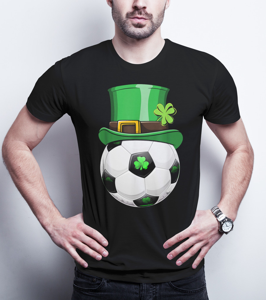 Leprechaun Soccer Funny St. Patrick's Day Hat With Shamrock Soccer Ball T-Shirt