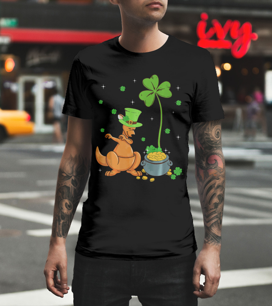 Shamrock Leprechaun Kangaroo Pot Of Gold St Patricks T-Shirt