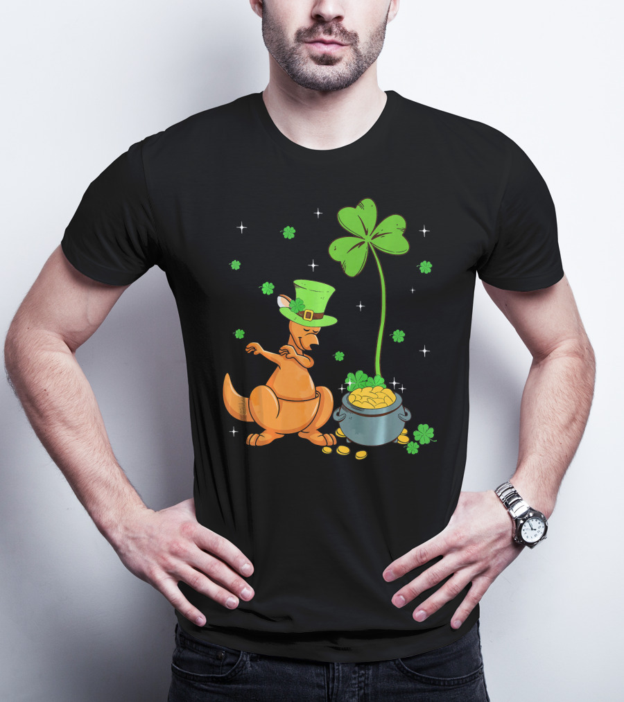 Shamrock Leprechaun Kangaroo Pot Of Gold St Patricks T-Shirt