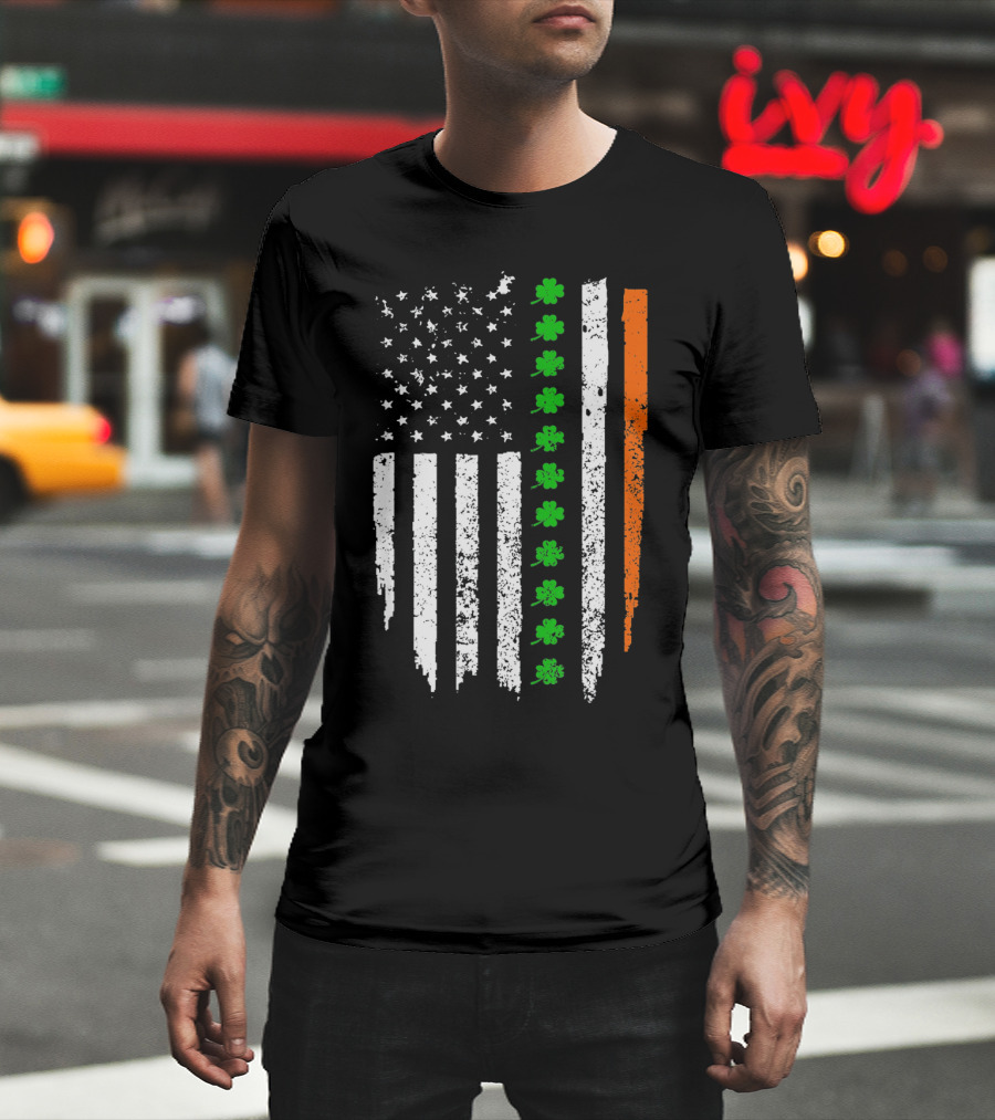 Retro Vintage Irish American Flag With Shamrocks T-Shirt