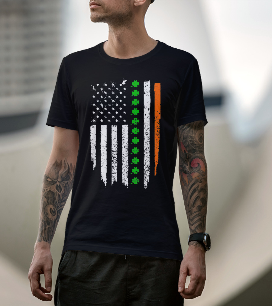 Retro Vintage Irish American Flag With Shamrocks T-Shirt