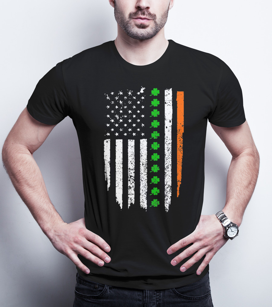 Retro Vintage Irish American Flag With Shamrocks T-Shirt