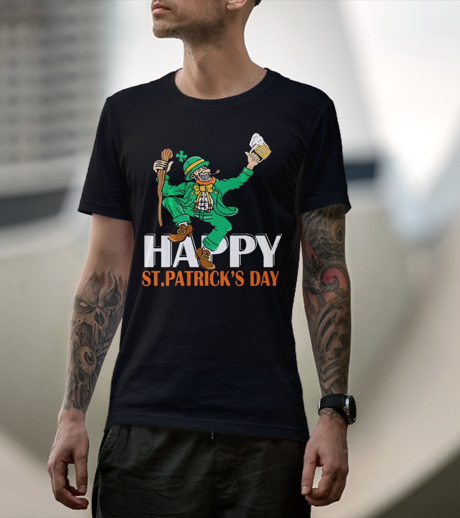 Happy St. Patrick's Day Green Celebrating Beer And Shamrock T-Shirt