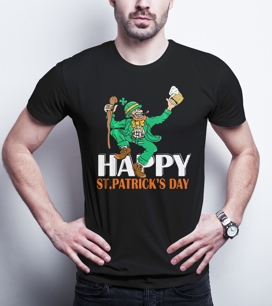 Happy St. Patrick's Day Green Celebrating Beer And Shamrock T-Shirt