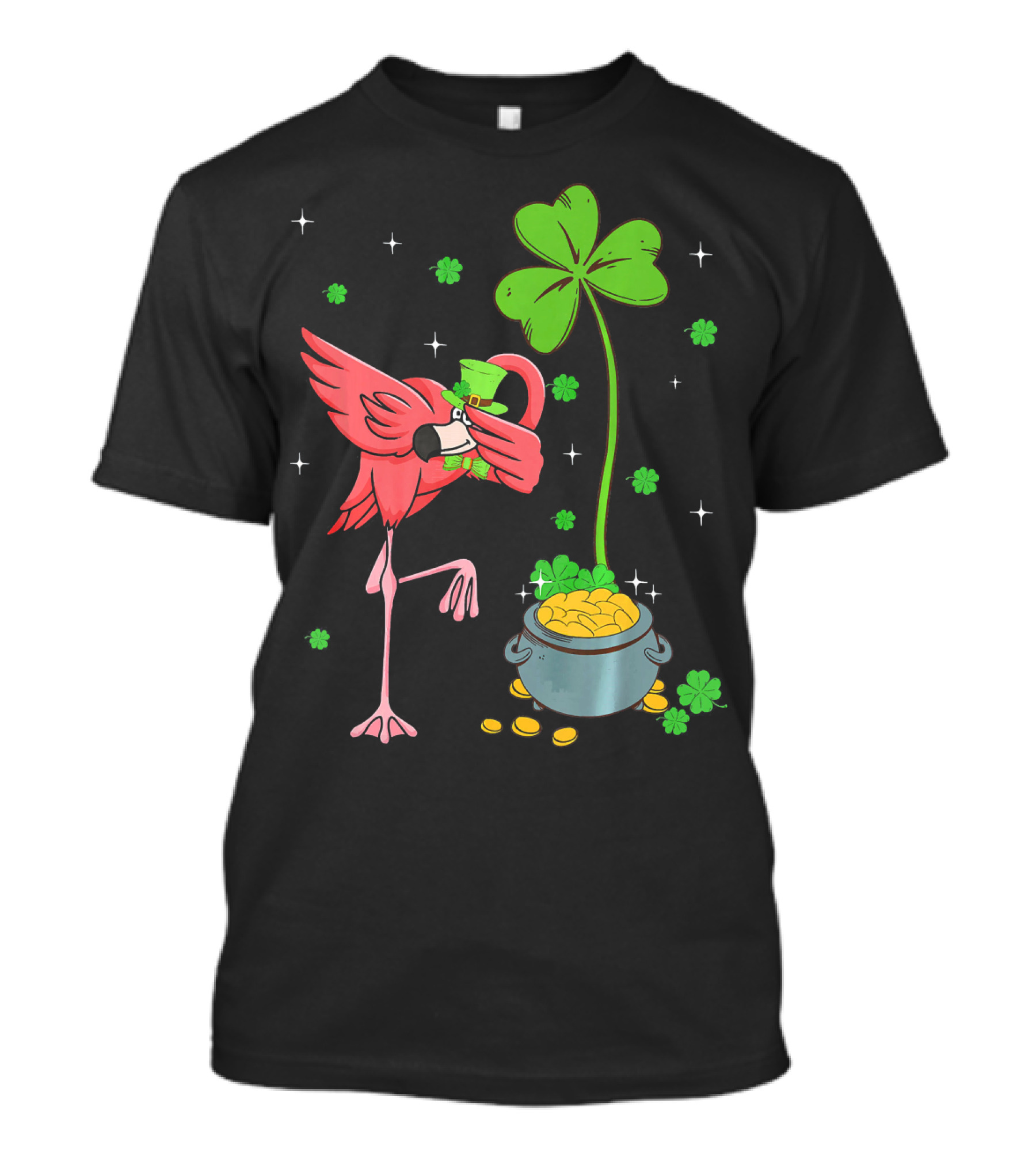Shamrock Leprechaun Flamingo St Patricks Pot Of Gold T-Shirt