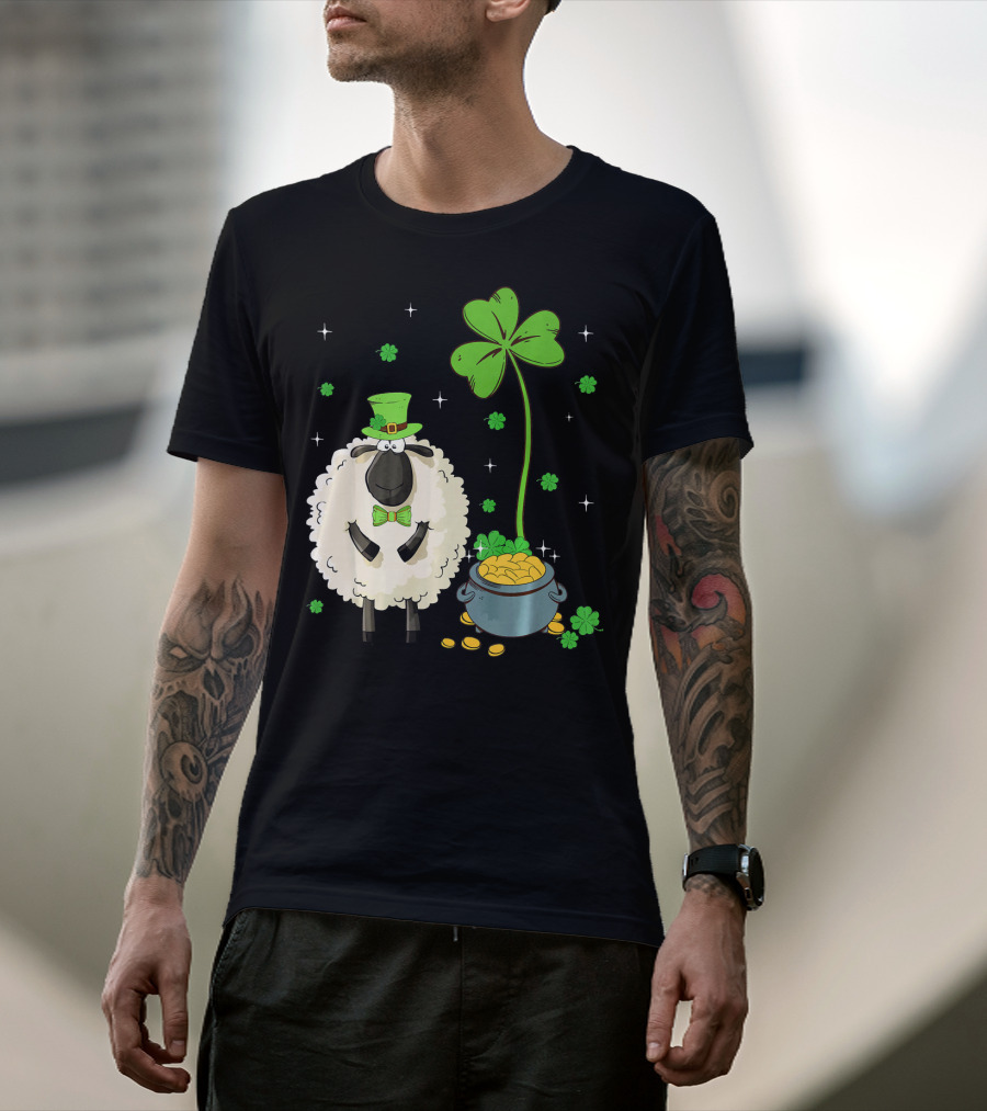 Shamrock Leprechaun Sheep With Pot Of Gold And Clover For St Patricks Day T-Shirt