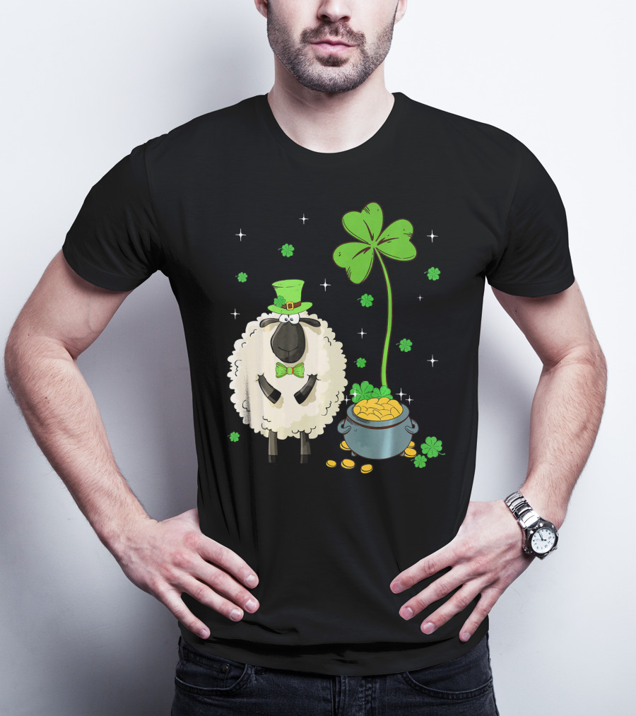 Shamrock Leprechaun Sheep With Pot Of Gold And Clover For St Patricks Day T-Shirt