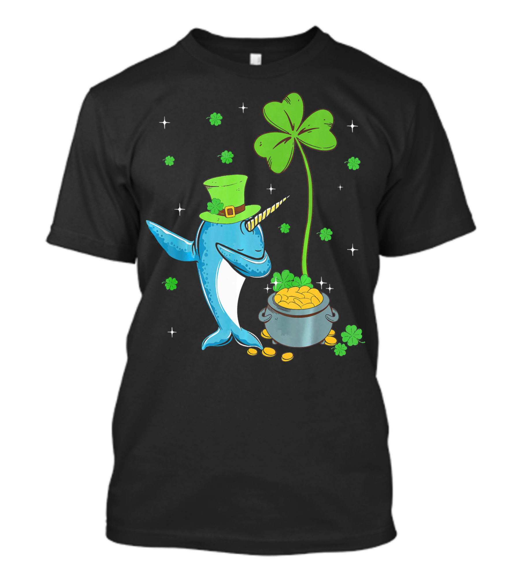 Shamrock Leprechaun Narwhal With Pot Of Gold St Patricks T-Shirt