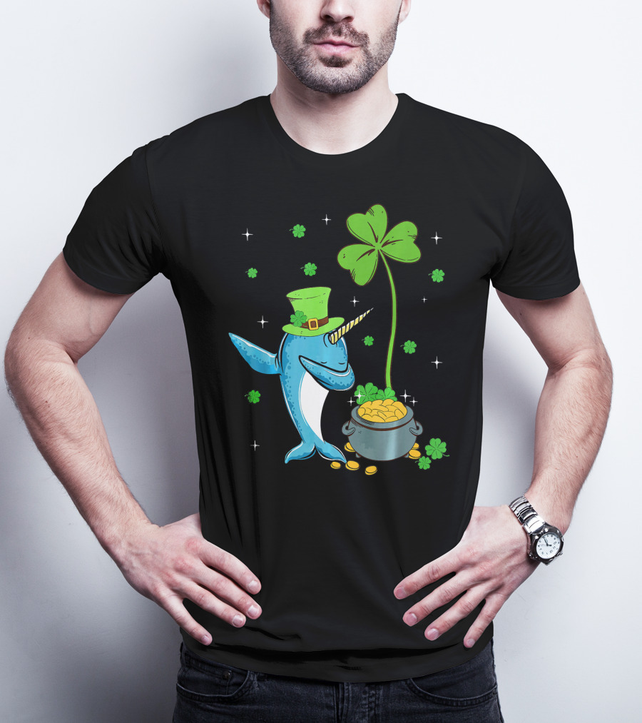 Shamrock Leprechaun Narwhal With Pot Of Gold St Patricks T-Shirt