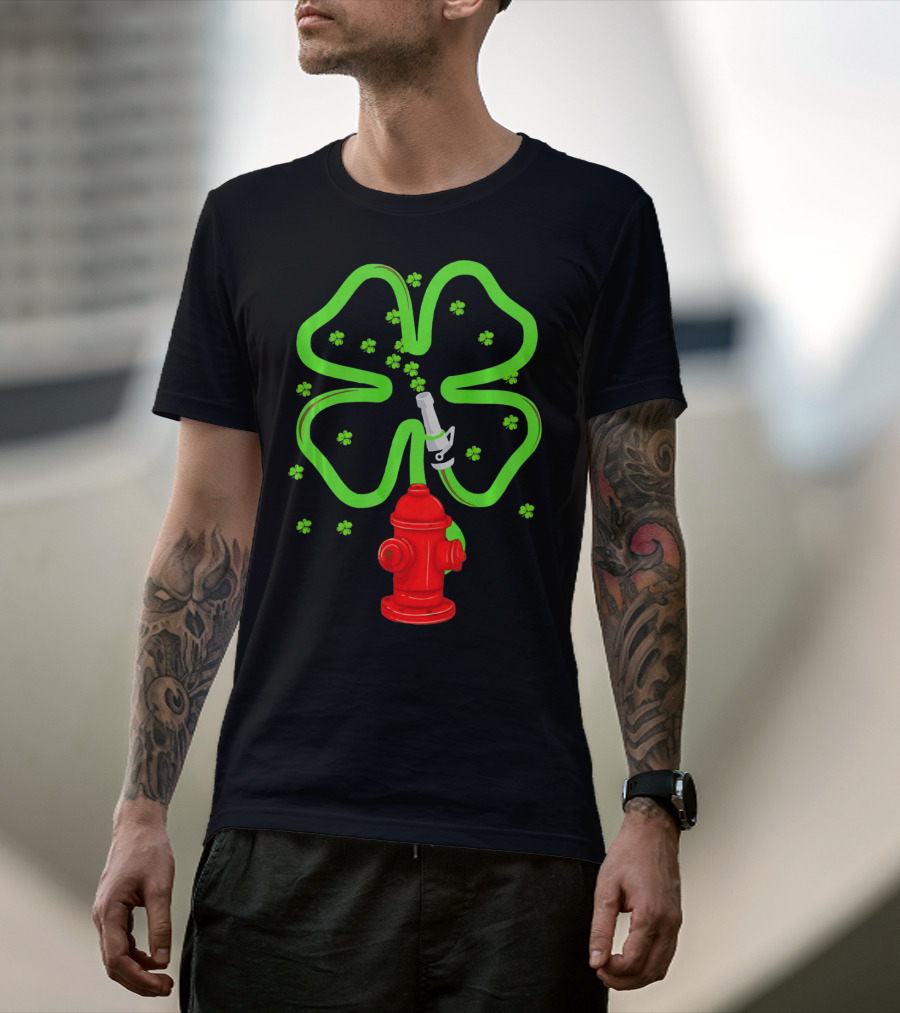 Fire Fighter Shamrock St Patrick Day Hydrant Clover T-Shirt
