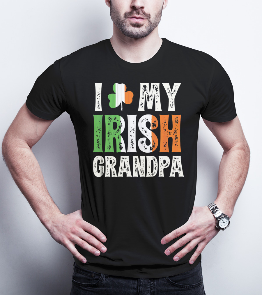 I Love My Irish Grandpa Shamrock Icon Green White Orange T-Shirt