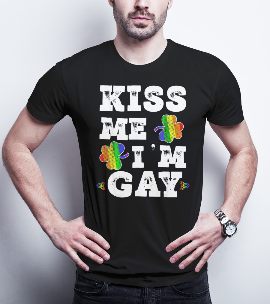 Kiss Me I'm Gay Rainbow Shamrock St. Patrick's Day T-Shirt