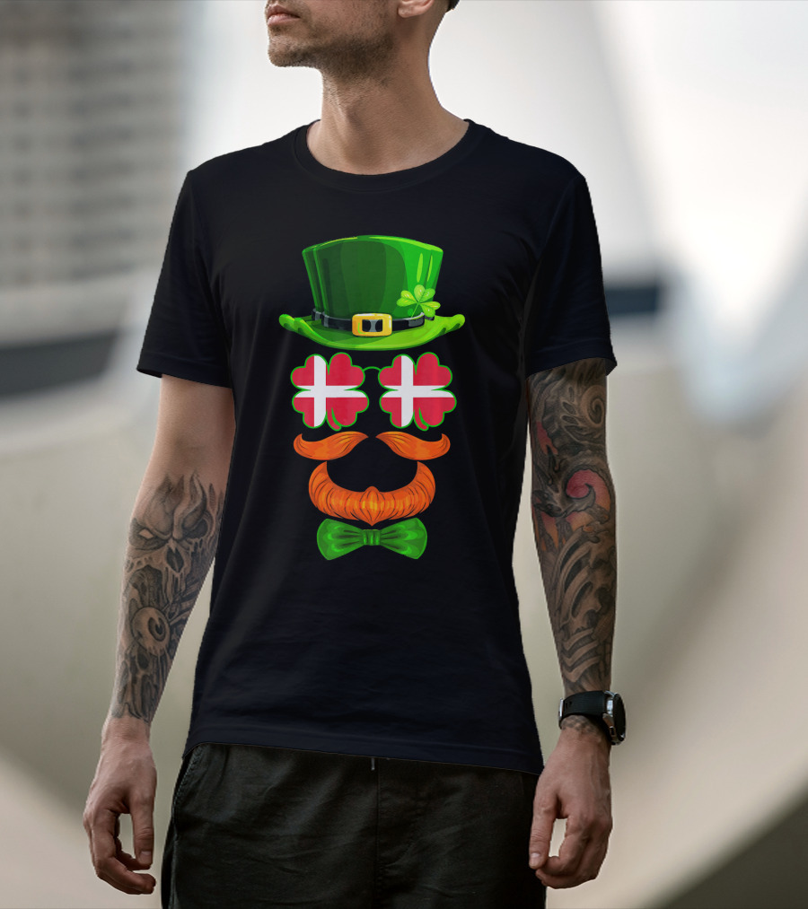 Denmark Flag Shamrock Leprechaun Hat Bowtie Dane T-Shirt