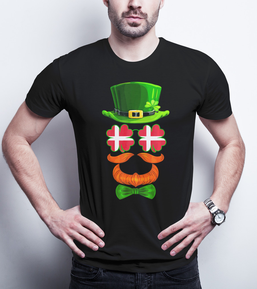 Denmark Flag Shamrock Leprechaun Hat Bowtie Dane T-Shirt