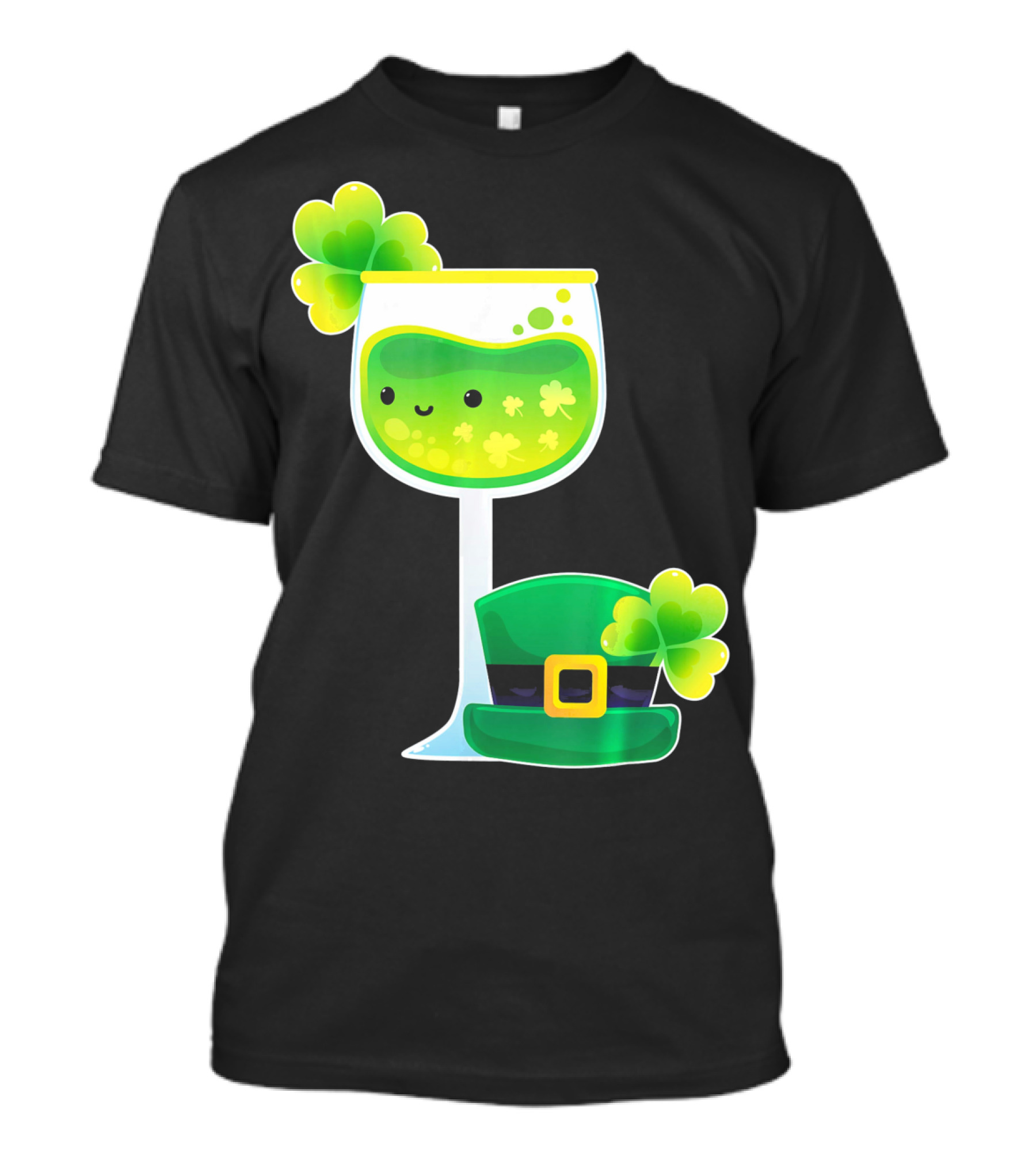 Saint Patrick's Day Green Shamrock Wine Glass With Leprechaun Hat T-Shirt
