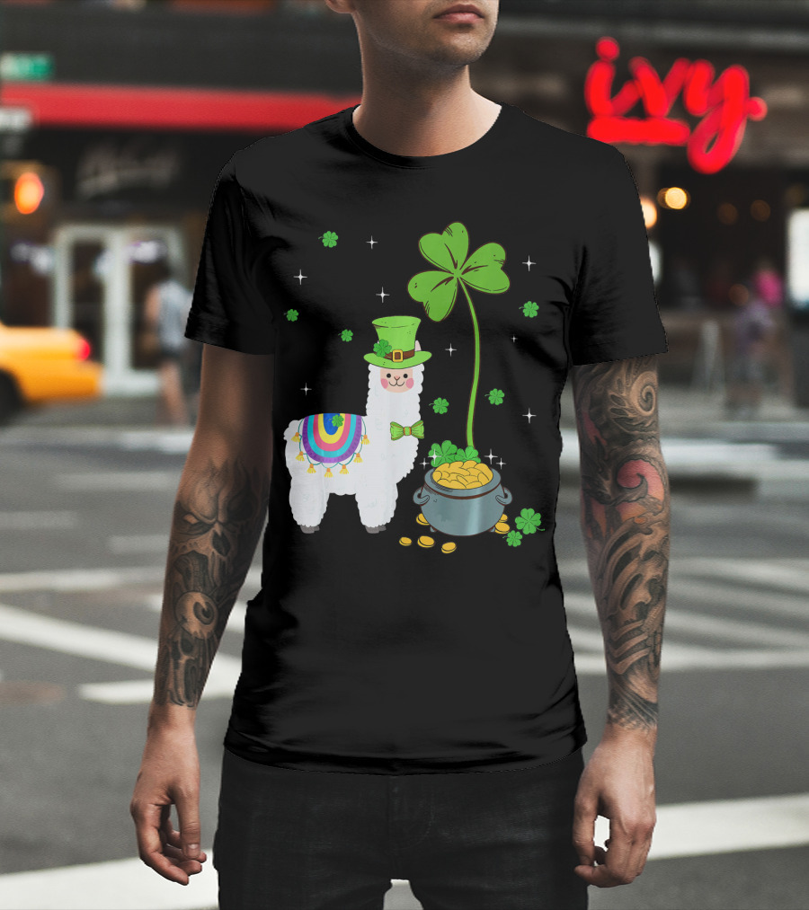 Shamrock Llama Leprechaun Pot Of Gold St Patricks T-Shirt