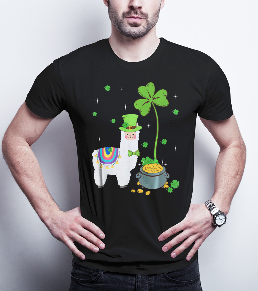 Shamrock Llama Leprechaun Pot Of Gold St Patricks T-Shirt
