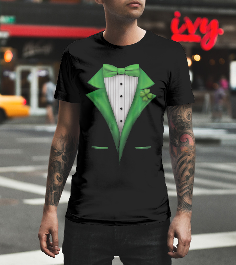 St. Patricks Day Clover Green Tuxedo Bow Tie Classic T-Shirt