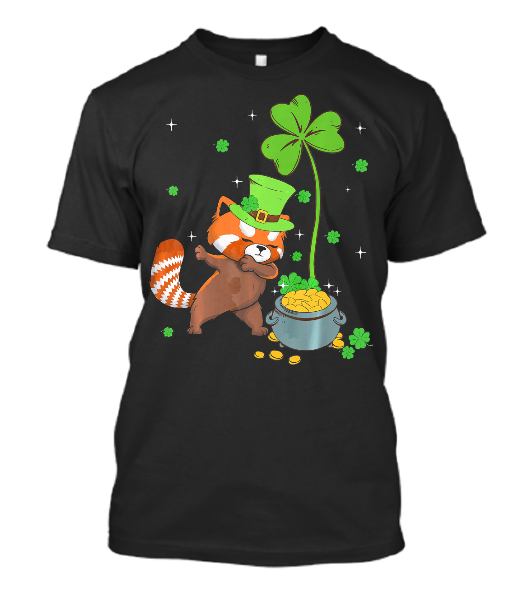 Shamrock Leprechaun Red Panda Pot Of Gold St Patrick's Day T-Shirt