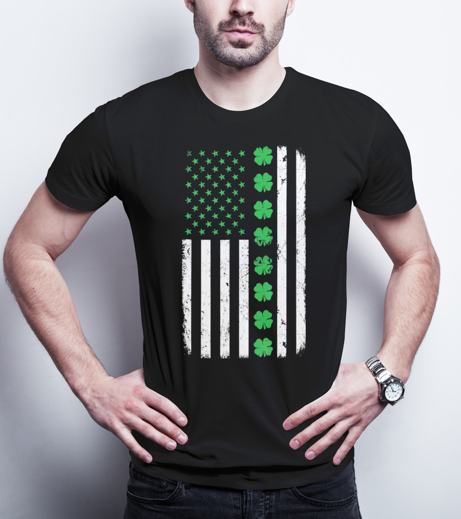 St Patricks Day Irish American Flag Clover T-Shirt
