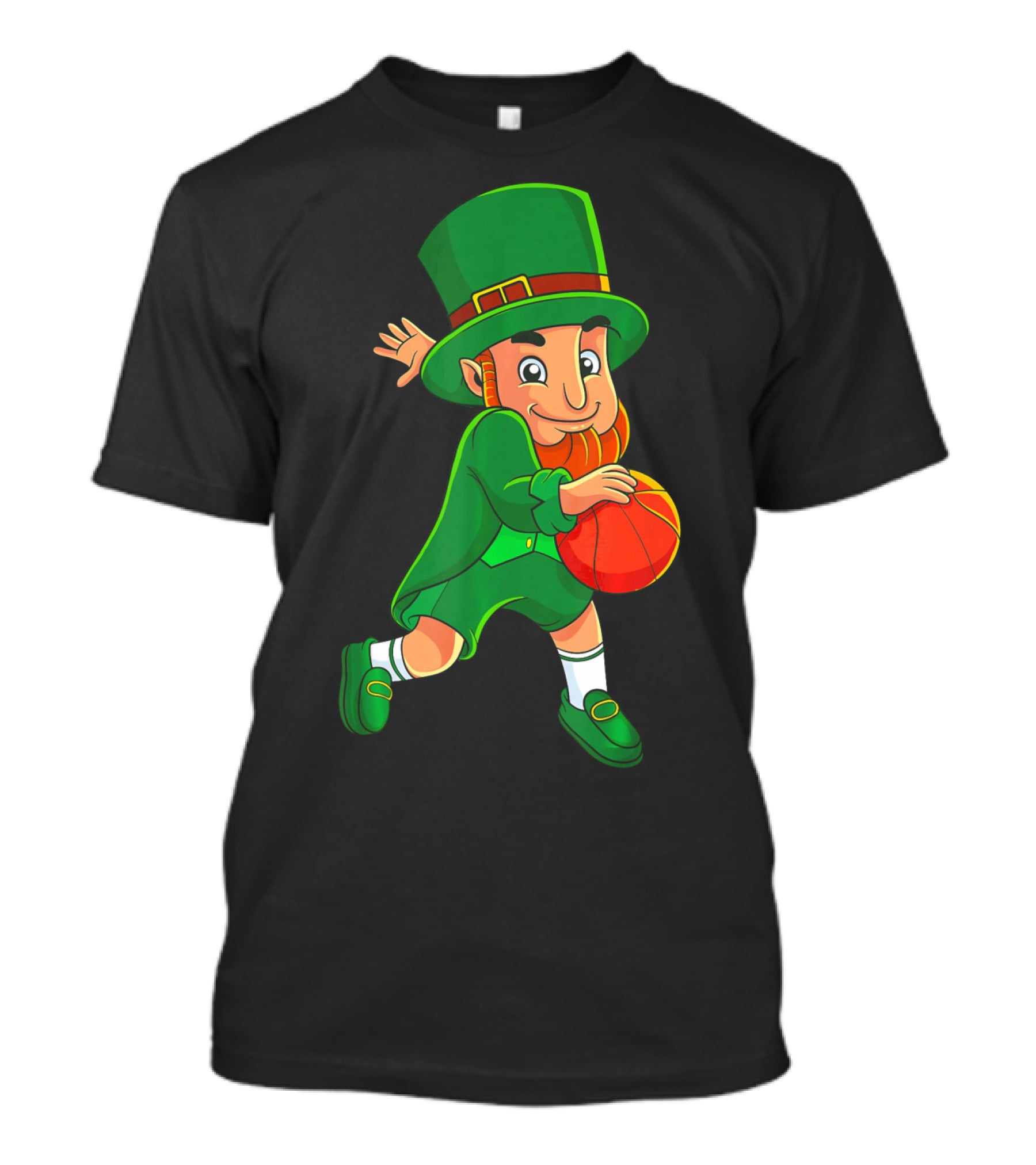 Leprechaun Basketball St Patricks Day Character In Green Outfit With Orange Ball T-Shirt