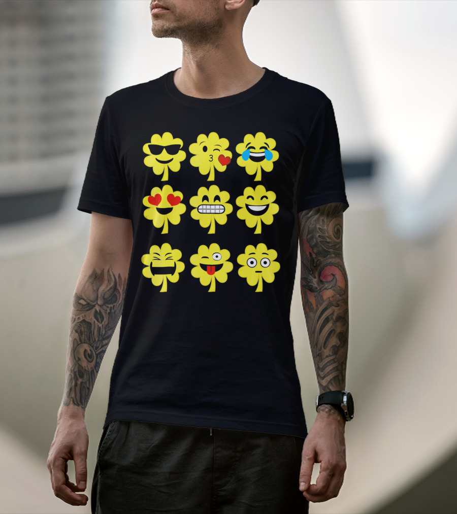 St. Patricks Day Clover Emoji Faces Collection T-Shirt