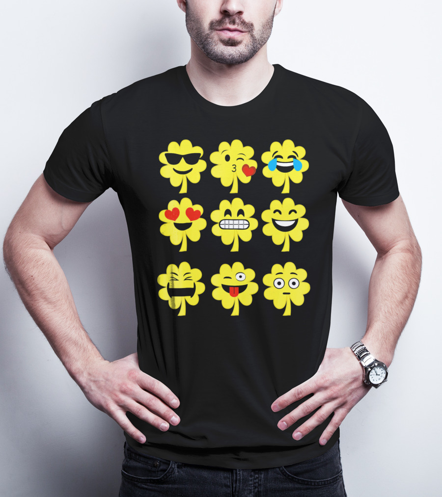 St. Patricks Day Clover Emoji Faces Collection T-Shirt