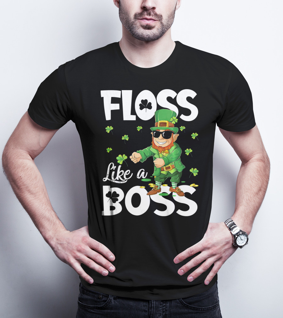 Floss Like A Boss Dancing Leprechaun With Shamrocks T-Shirt