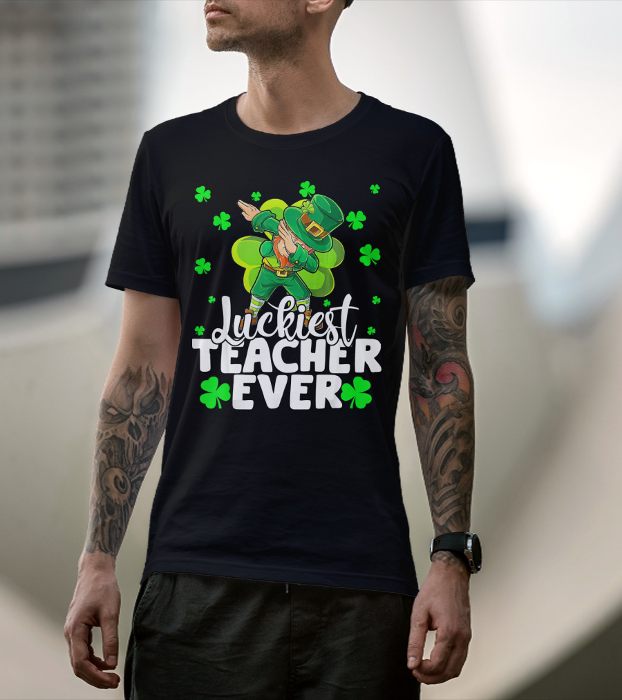 Luckiest Teacher Ever Leprechaun Dabbing With Shamrocks T-Shirt