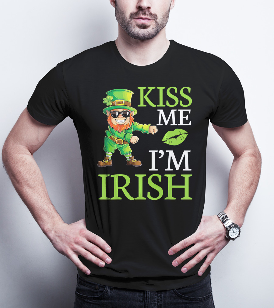 Kiss Me I'm Irish Cool Leprechaun Flossing T-Shirt
