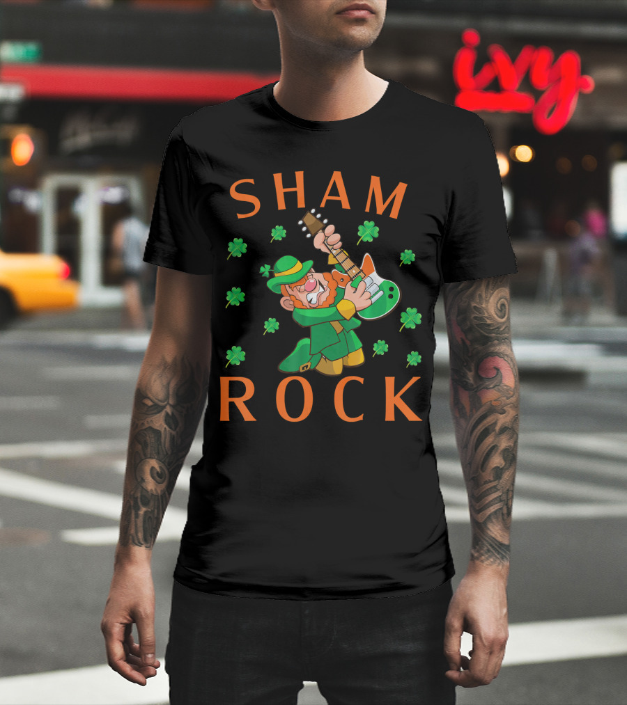 SHAMROCK Leprechaun Playing Guitar With Shamrocks T-Shirt