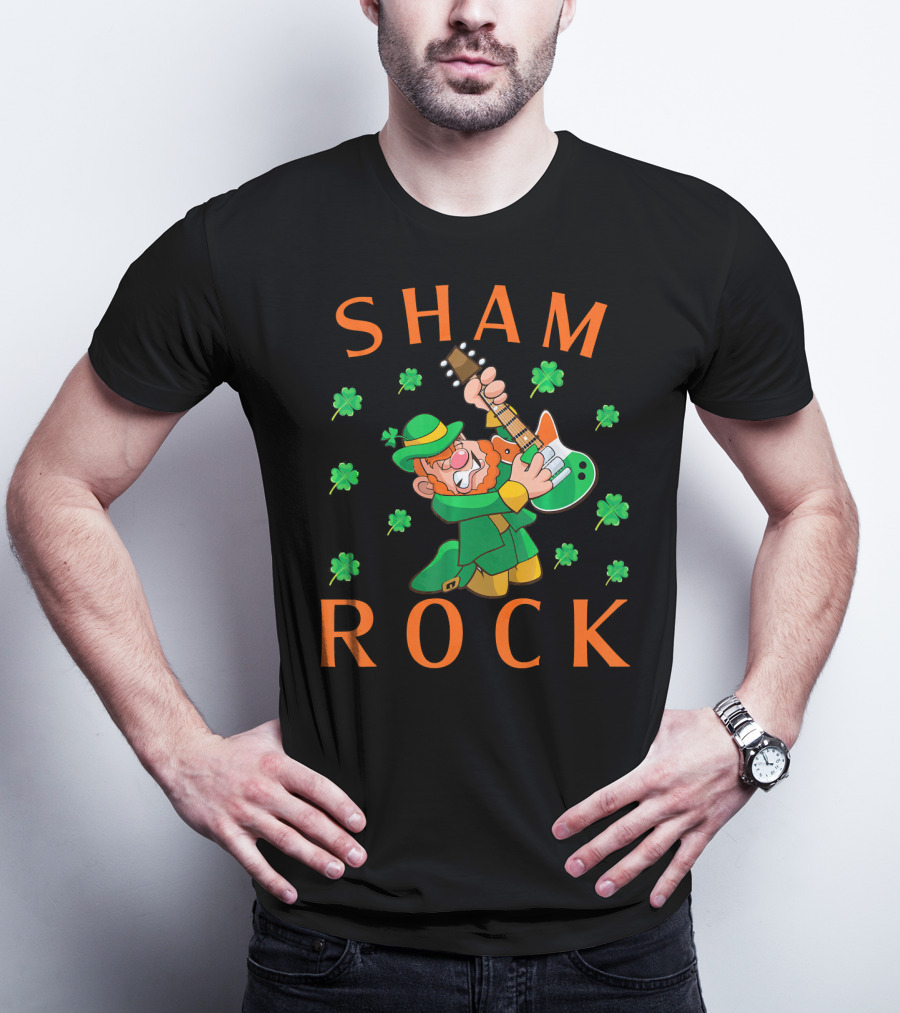 SHAMROCK Leprechaun Playing Guitar With Shamrocks T-Shirt