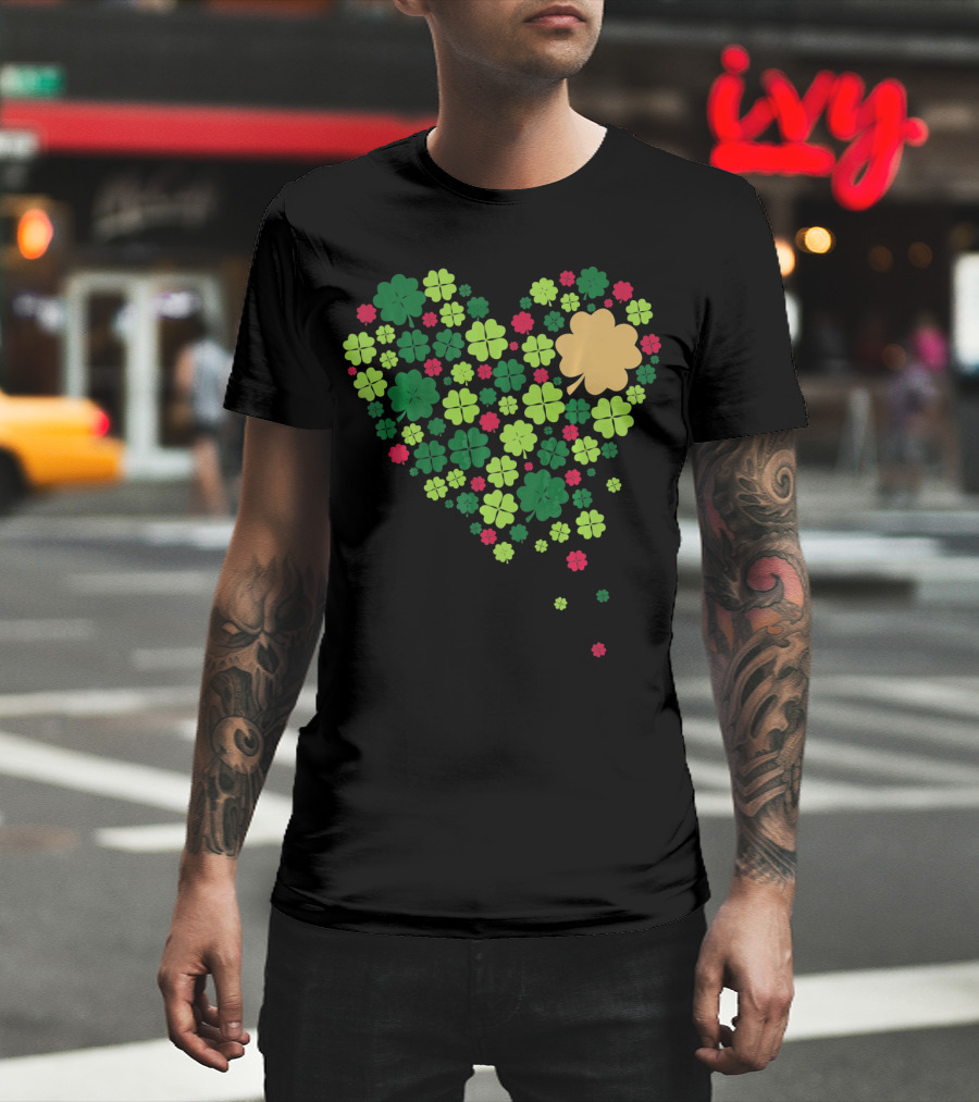 Cute Heart Of Four Leaf Clovers St Patrick's Day Lucky T-Shirt