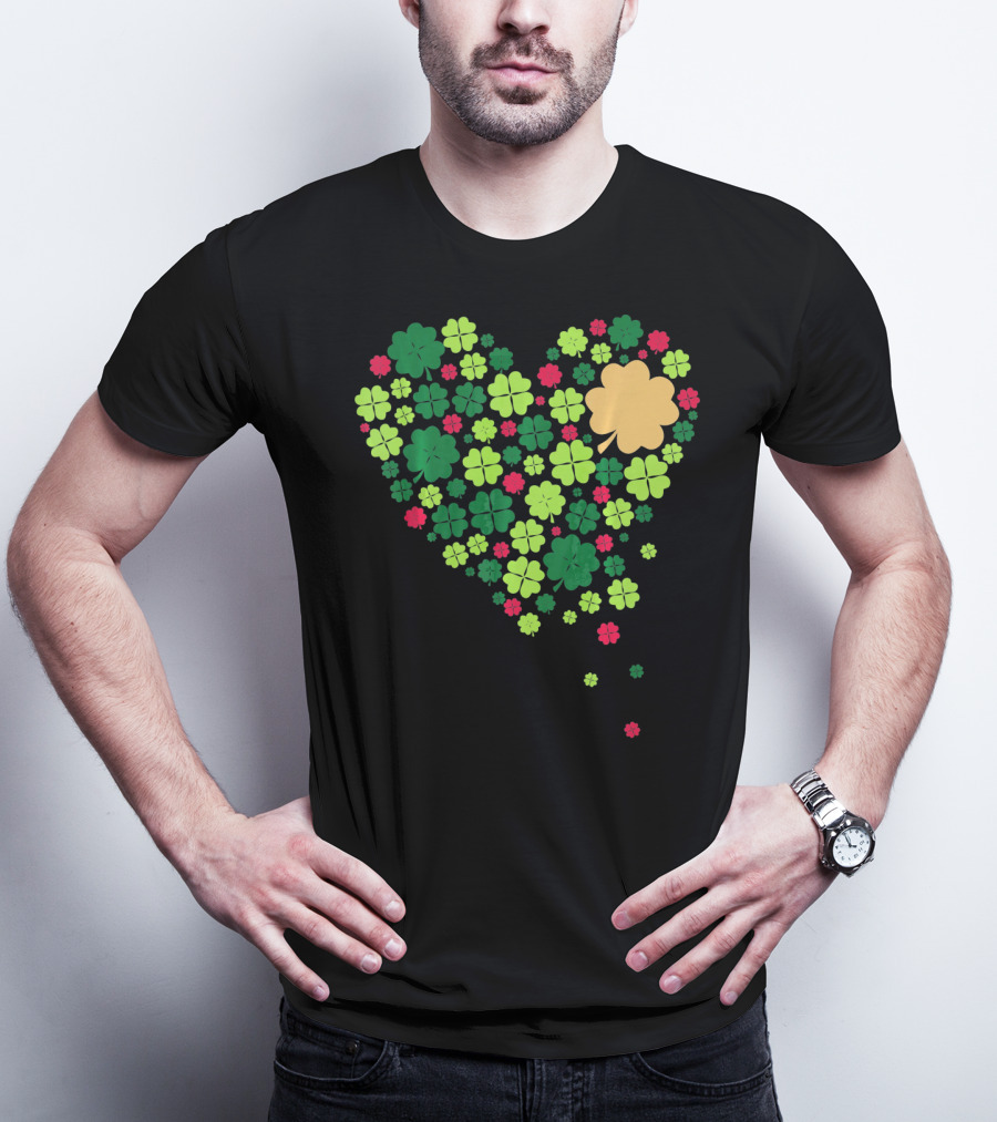 Cute Heart Of Four Leaf Clovers St Patrick's Day Lucky T-Shirt
