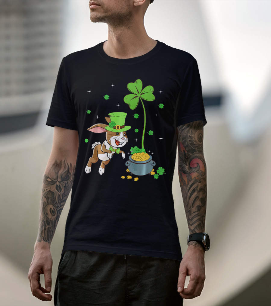 Shamrock Leprechaun Hare Lucky Clover Treasure T-Shirt