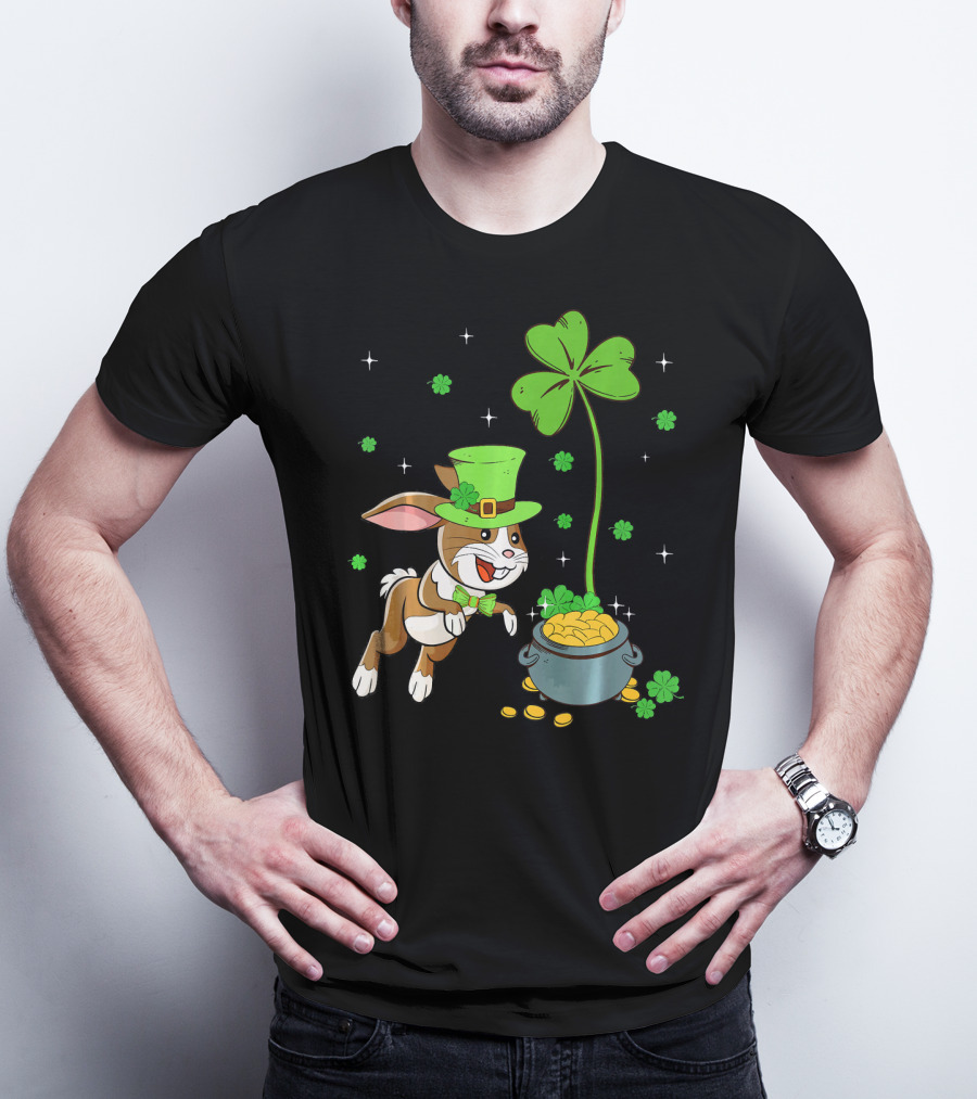 Shamrock Leprechaun Hare Lucky Clover Treasure T-Shirt