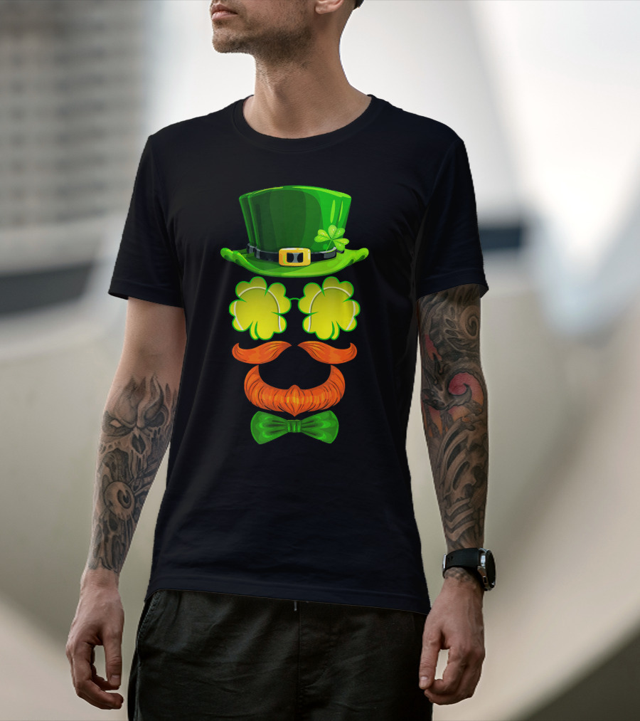 Tennis Ball Shamrock Leprechaun Clover Hat Mustache Bowtie T-Shirt